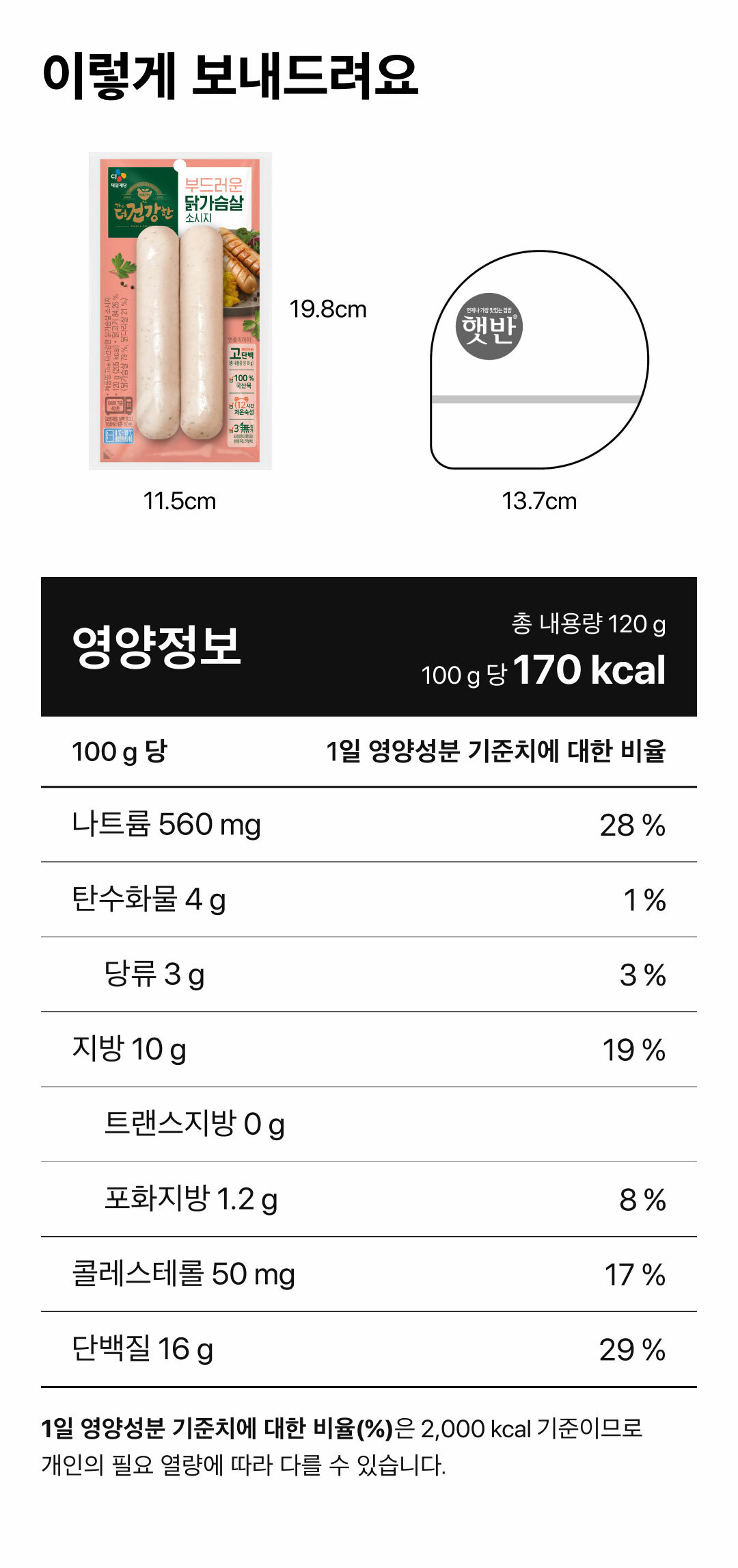 [CJ제일제당] 더건강한 닭가슴살 소시지 120g x 10개