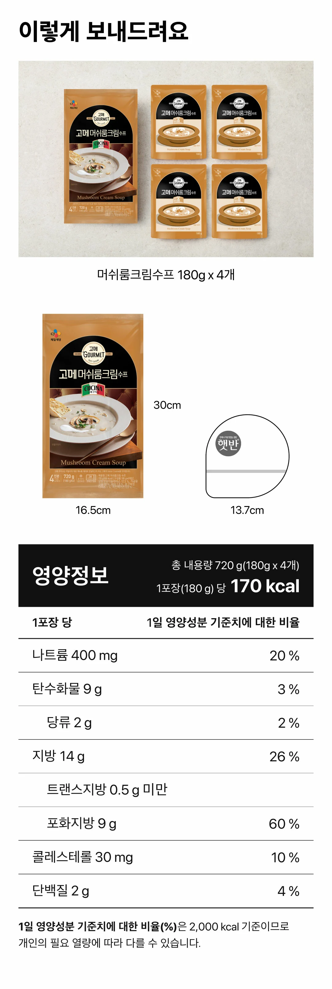 고메 머쉬룸크림수프 180g*4입 | 상품상세 | CJ더마켓 - CJ제일제당 공식몰