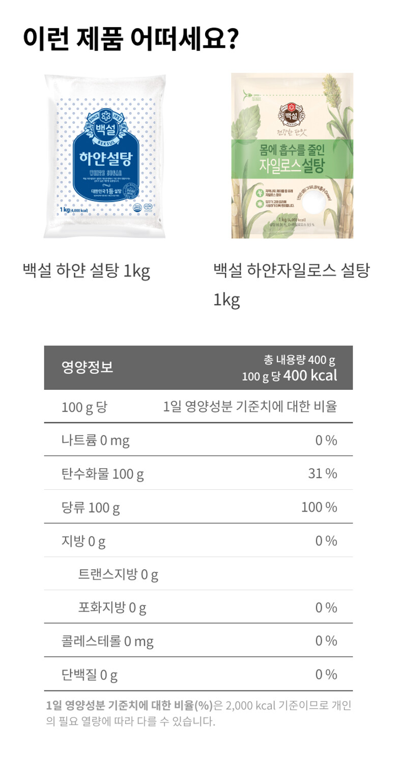 [CJ제일제당] 백설 하얀설탕 400g x 5개상품상세_동원몰