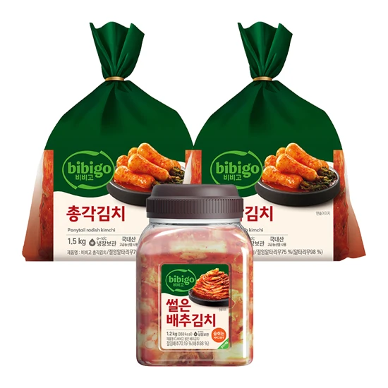 비비고 썰은배추김치 1.2kg(페트)+총각김치 1.5kgX2개 | 상품상세 | CJ더마켓 - CJ제일제당 공식몰