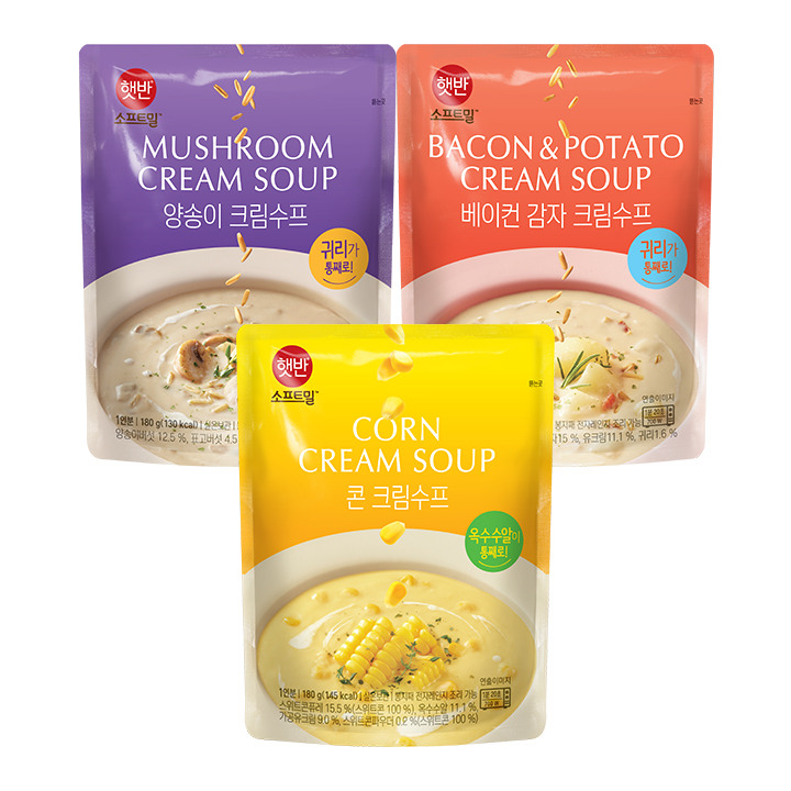 양송이 크림수프180g+ 베이컨 감자 크림수프 180g+ 콘크림수프 180g | 상품상세 | CJ더마켓 - CJ제일제당 공식몰
