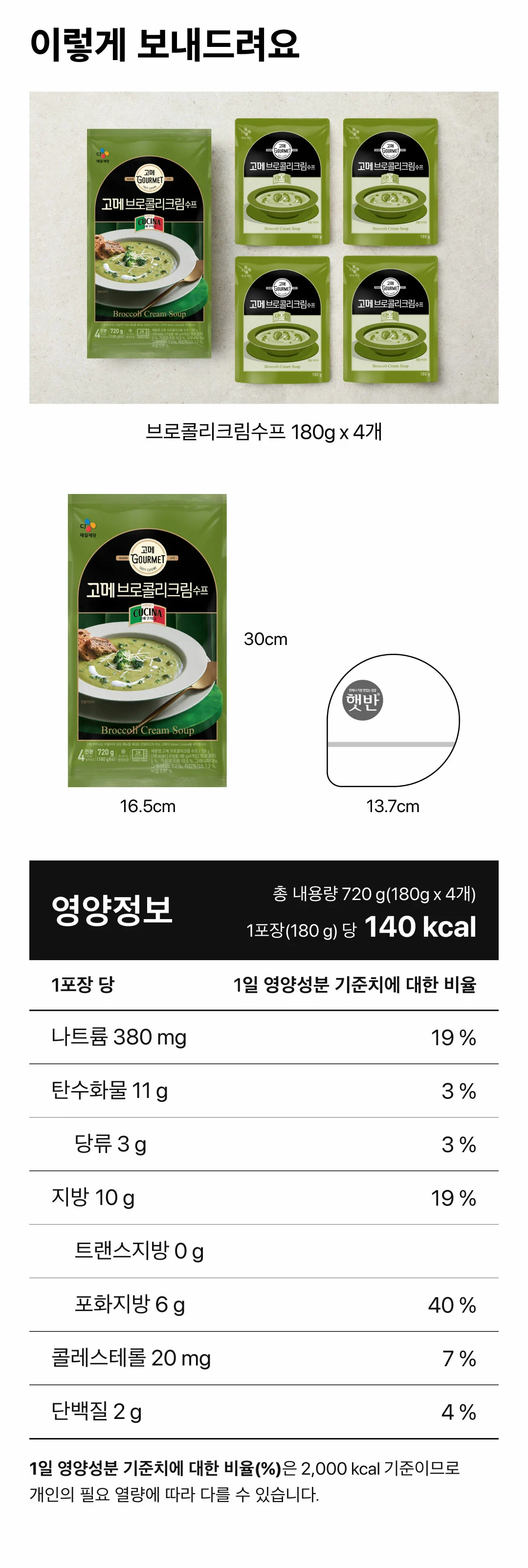 고메 브로콜리크림수프 180g*4입 | 상품상세 | CJ더마켓 - CJ제일제당 공식몰