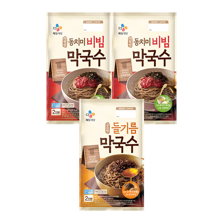 시원한 동치미비빔막국수 484.4g (2인분)X2개+고소한 들기름막국수 356g (2인분) | 상품상세 | CJ더마켓 - CJ제일제당 공식몰