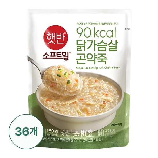 햇반/소프트밀 닭가슴살 곤약죽 180G X 36EA (소비기한:24년1월23일) | 상품상세 | CJ더마켓 - CJ제일제당 공식몰