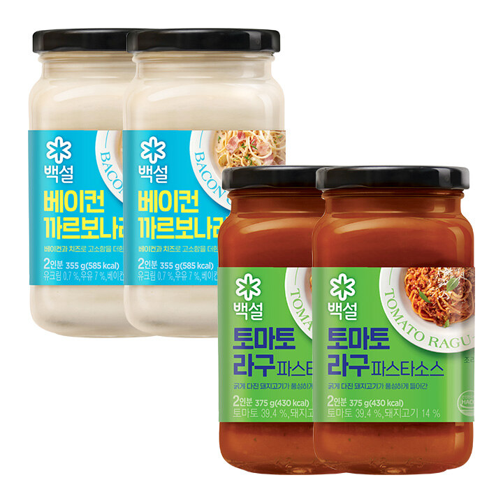 백설 베이컨까르보나라파스타소스 355gX2개+토마토라구파스타소스 375gX2개 | 상품상세 | CJ더마켓 - CJ제일제당 공식몰