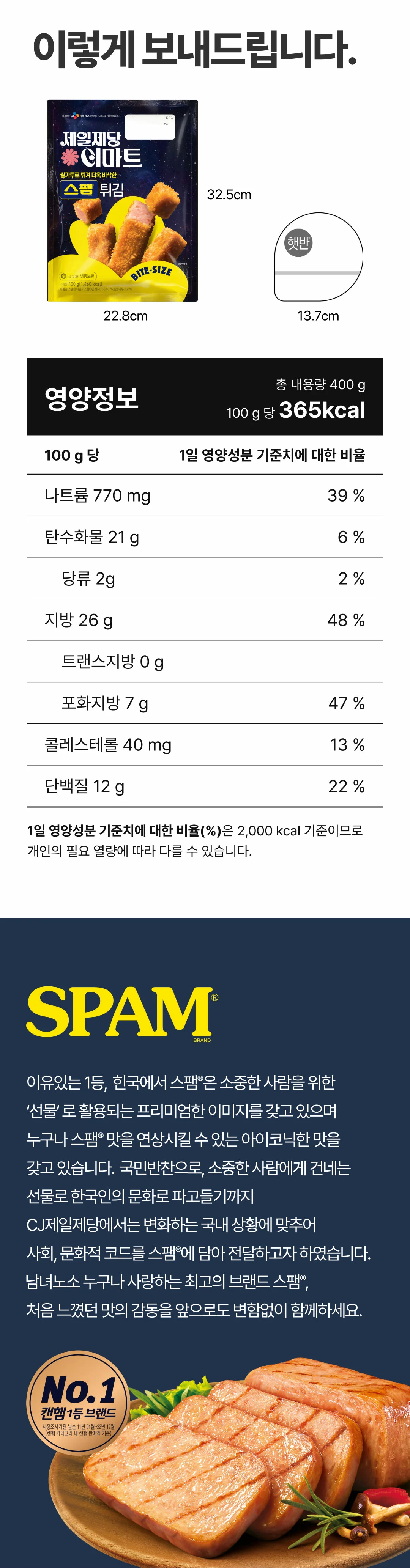 스팸 튀김 400g | 상품상세 | CJ더마켓 - CJ제일제당 공식몰
