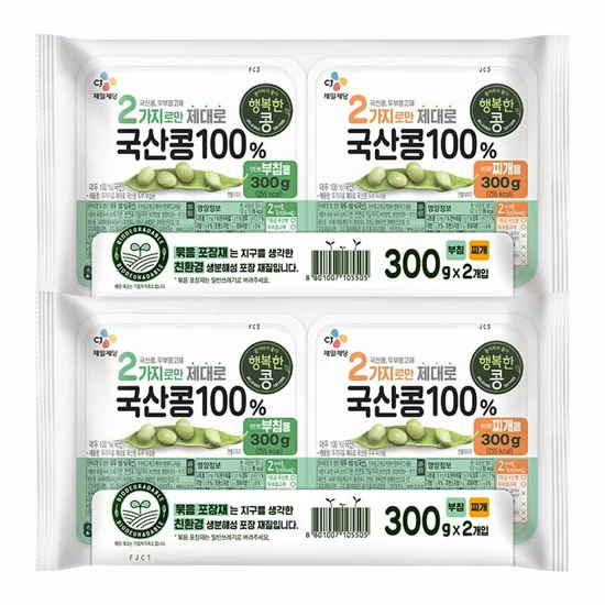 행복한콩 국산콩100%두부 부침찌개 300gX2개입X2개 | 상품상세 | CJ더마켓 - CJ제일제당 공식몰